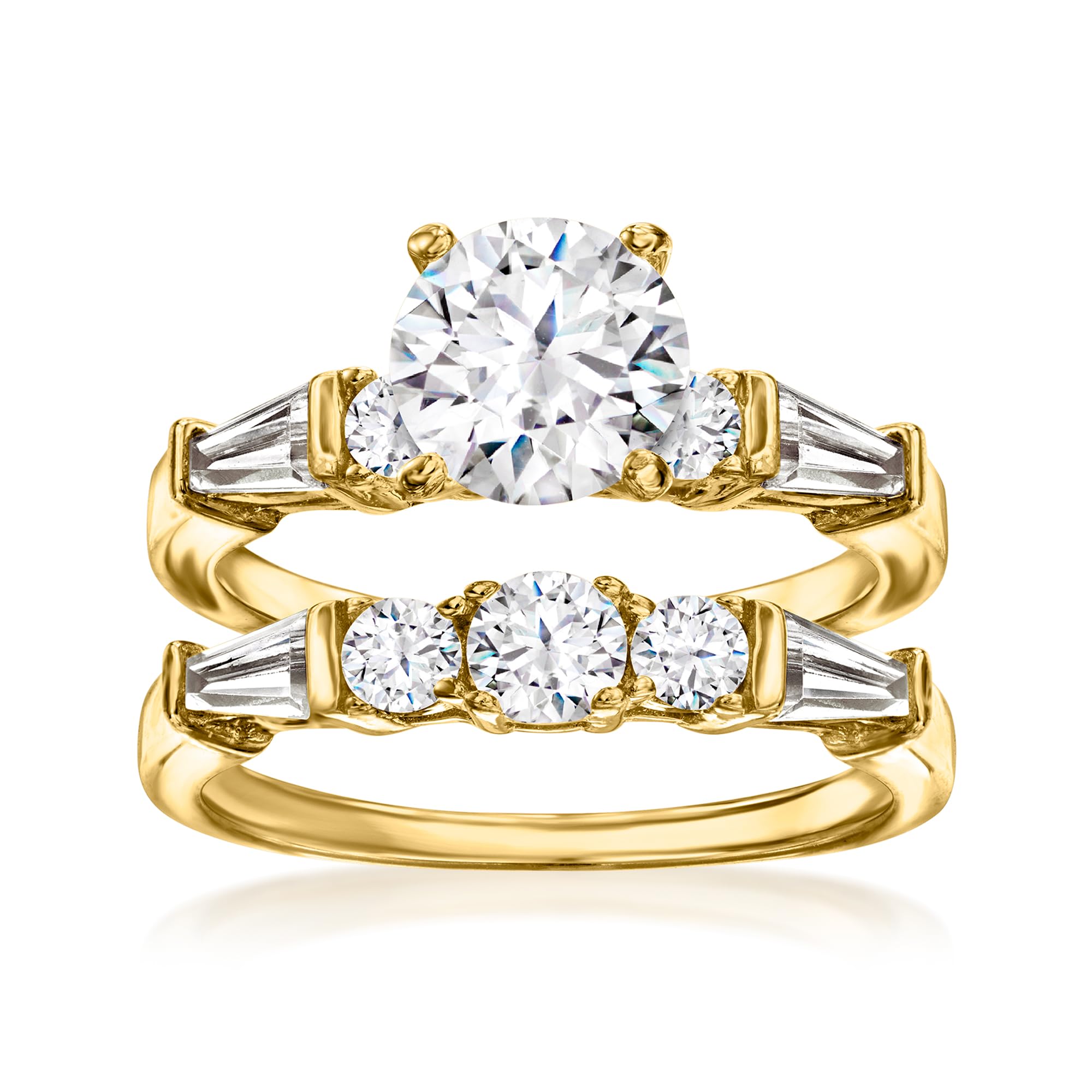 Ross-Simons 2.60 ct. t.w. CZ Bridal Set: Engagement and Wedding Rings in 18kt Yellow Gold Over Sterling. Size 7