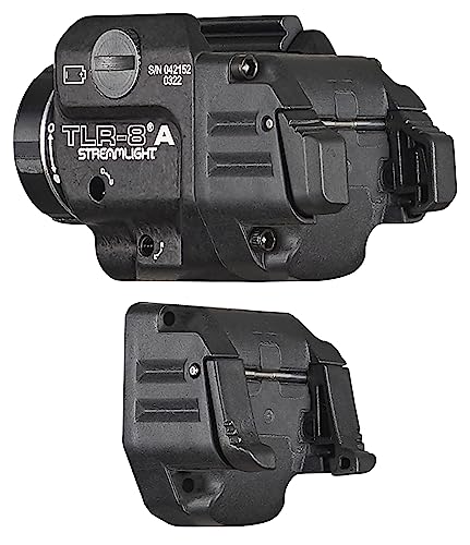 Streamlight 69414 TLR-8A Flex 500-Lumen Low Profile Pistol Light with Integrated Red Laser for Select Handguns, Includes Rear Switch Options, Mounting Kit, and Keys, Black