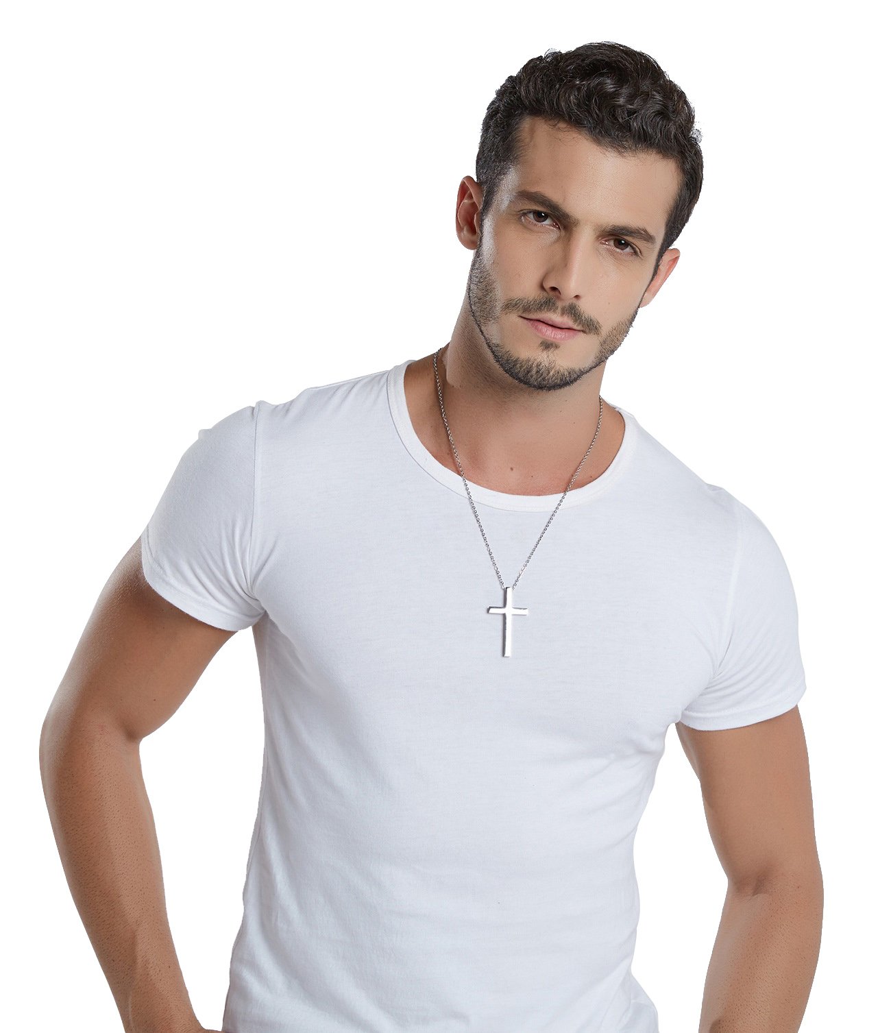 Reve Simple Stainless Steel Silver Tone Cross Pendant Necklace for Men Women, 20-24 Inches Chain (20)