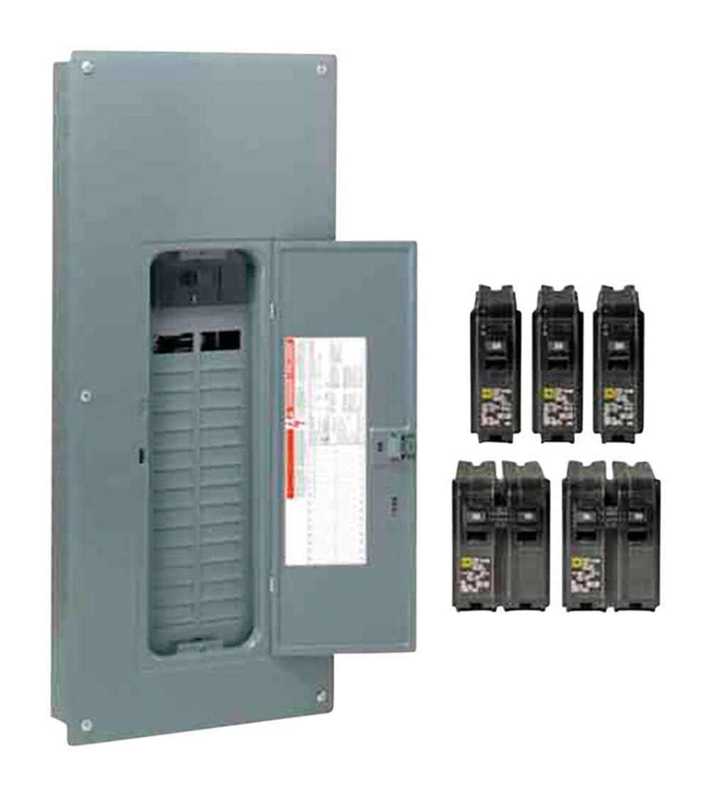 Schneider Electric HOM3060M200PQCVP Homeline 200 Amp 30-Space 60-Circuit Indoor Main Breaker Qwik-Grip Plug-On Neutral Load Center with Cover-Value Pack,Grey