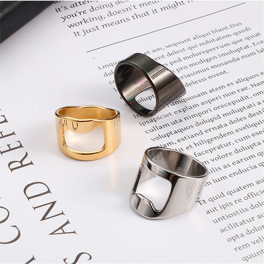 WOYNJI Stainless Steel Creative Beer Bar Tool Finger Bottle Opener Ring for Men Women, Silver Size 10