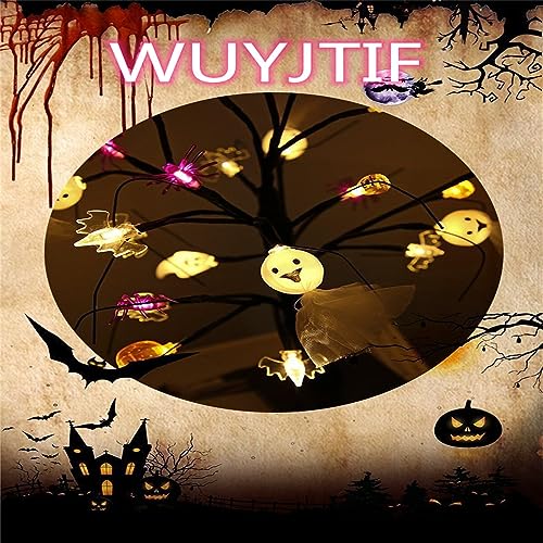 WUYJTIF 1.5FT Black Halloween Tree Lights with 24 Decorated Ghost/Pumpkin/Spider Lights, Timer/Battery Powered Halloween Decorations Indoor Outdoor Suitable for Home, Table, Mantle, Party Decorations