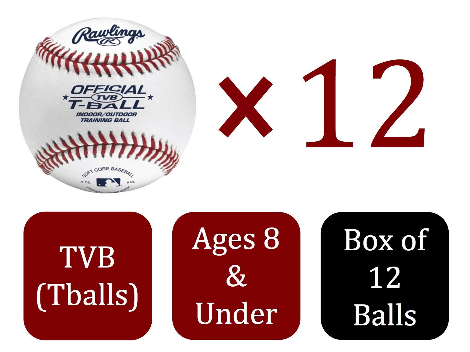 Rawlings | Official T-Balls | TVB | Youth/6u | 12 Count | Sponge Rubber Core | Indoor/Outdoor