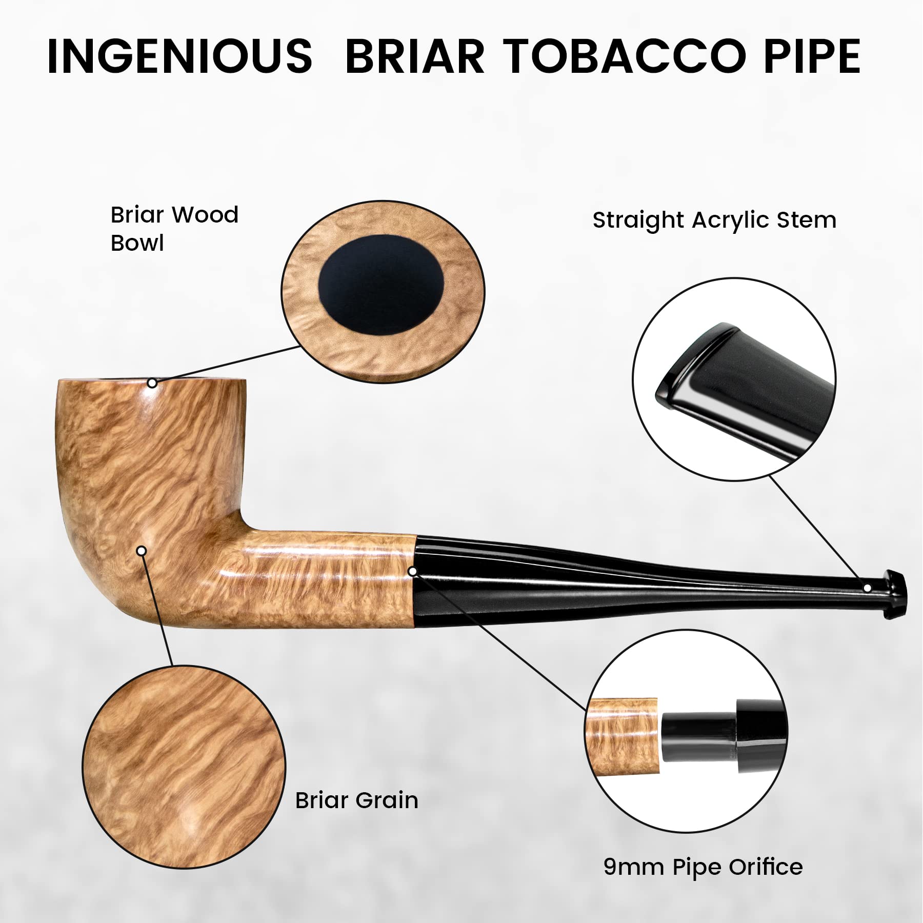 SPIPER smooth Briar Zulu Tobacco Straight pipe, 100% Quality Handmade pipe with smooth Acrylic Stem, Beginner Pipe,Great Gift for Father,friends (Light Brown)