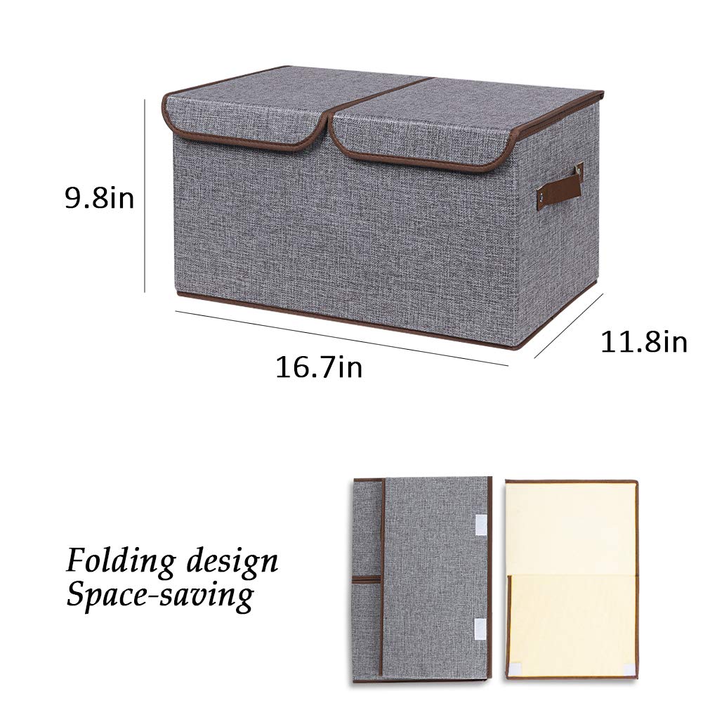 UUJOLY Storage Bins, Foldable Storage Box Cube with Lids and Handles Fabric Storage Basket Bin Organizer Collapsible Drawers Containers for Nursery, Closet, Bedroom, Home (Grey-2pcs)