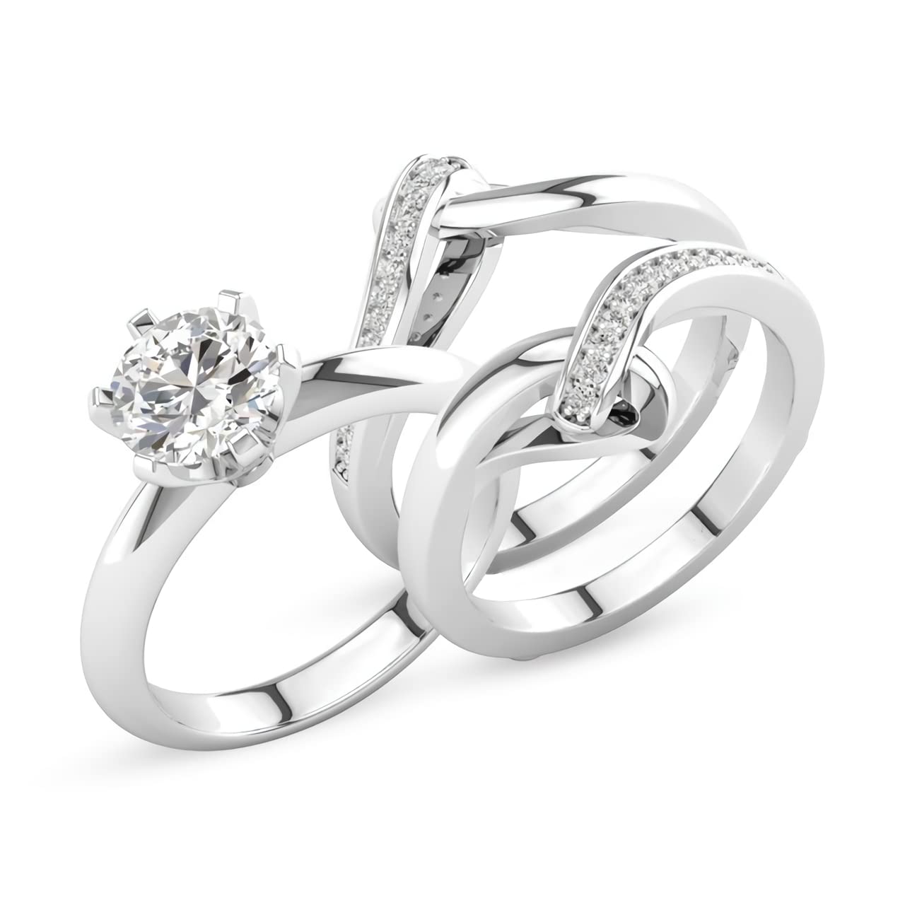 Wedding Ring Set for Women Bridal Ring Set 1 Carat Center Moissanite Engagement Ring Set Platinum Plated Silver 3 Piece Wedding Ring Sets for Her size7