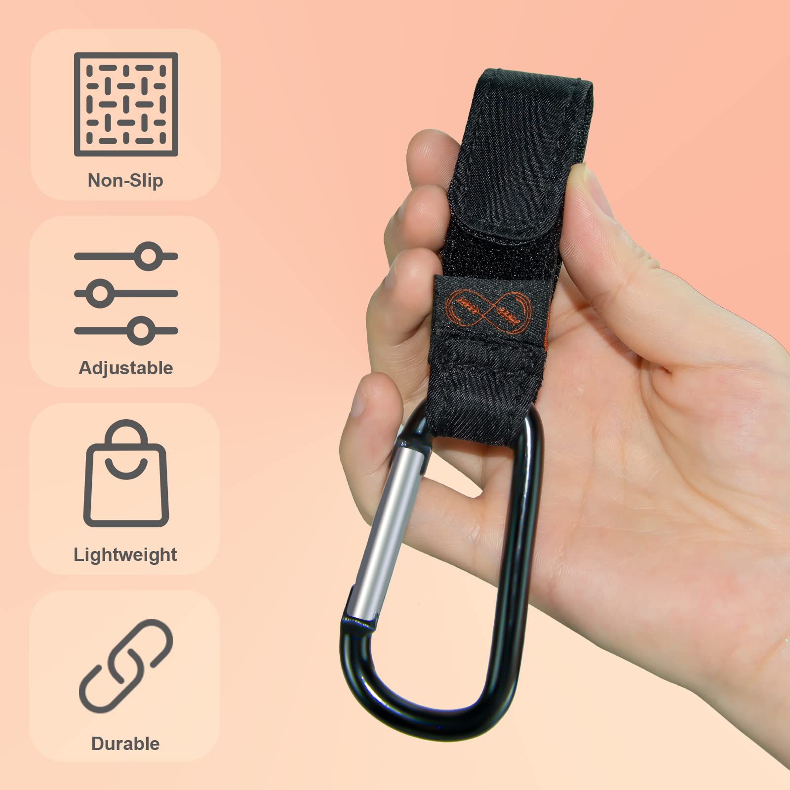Stroller Hook Adjustable Multi Purpose 2 Pack Hook Clips Hanger for Diaper Bags Purse Clothing (Black)