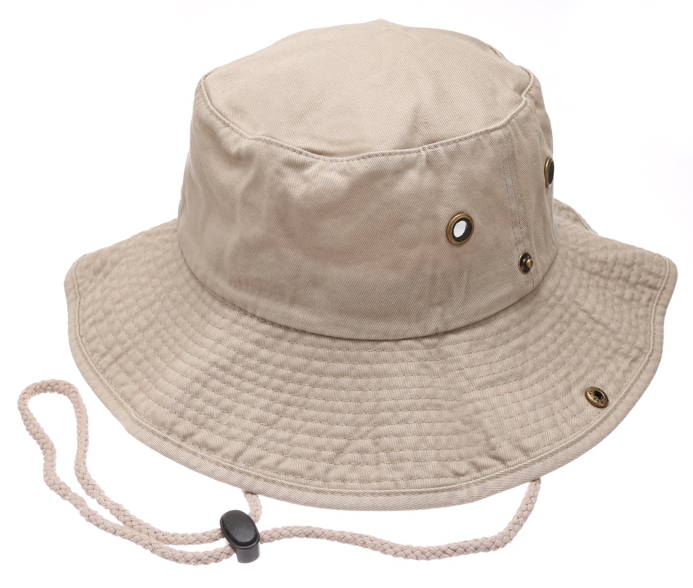 Summer Outdoor Boonie Hunting Fishing Safari Bucket Sun Hat with adjustable strap(Khaki,LXL)