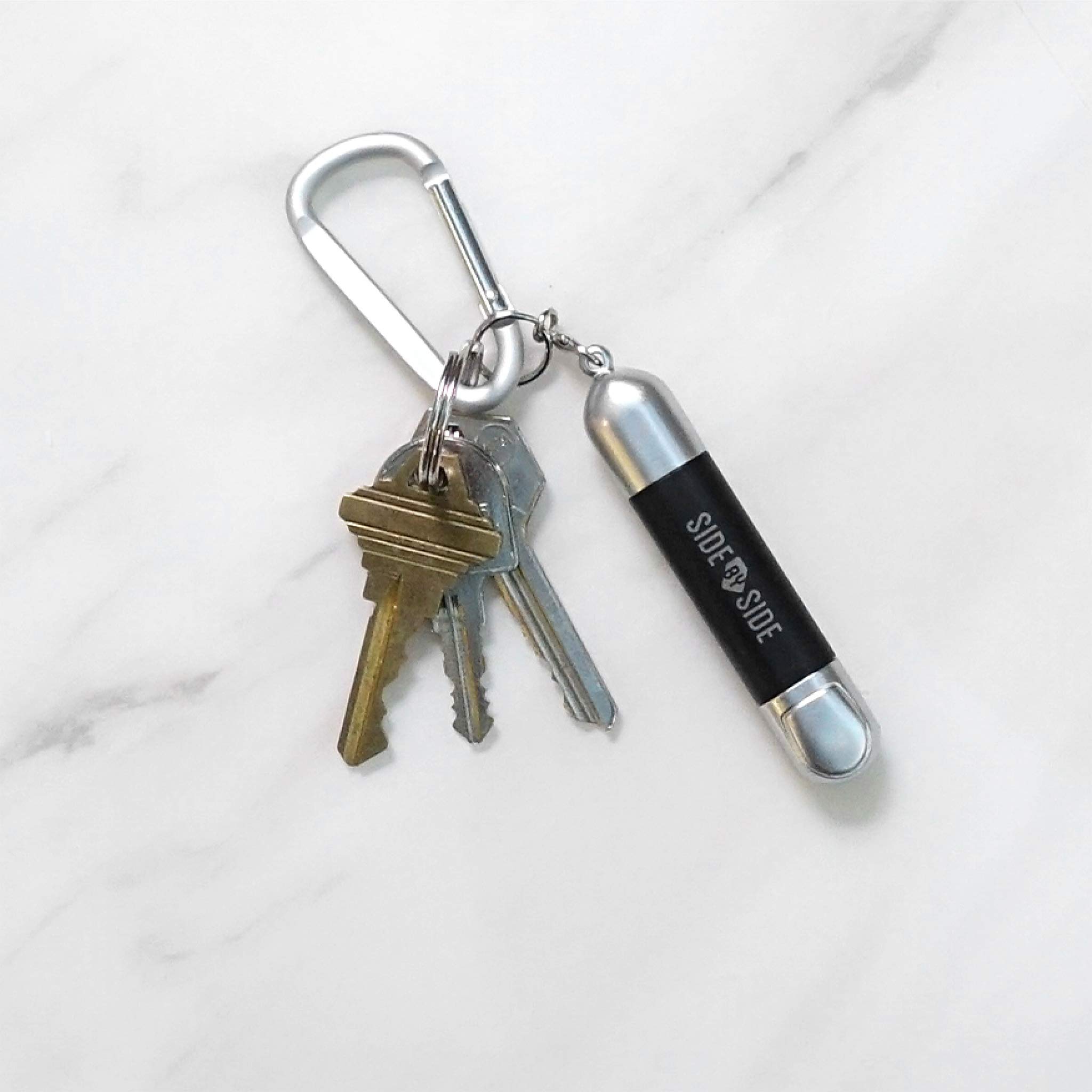 Side by Side Mini Travel Pen Keychain | Compact Ballpoint Pen + Small Stylus for Touchscreens | (Pack of 4x)
