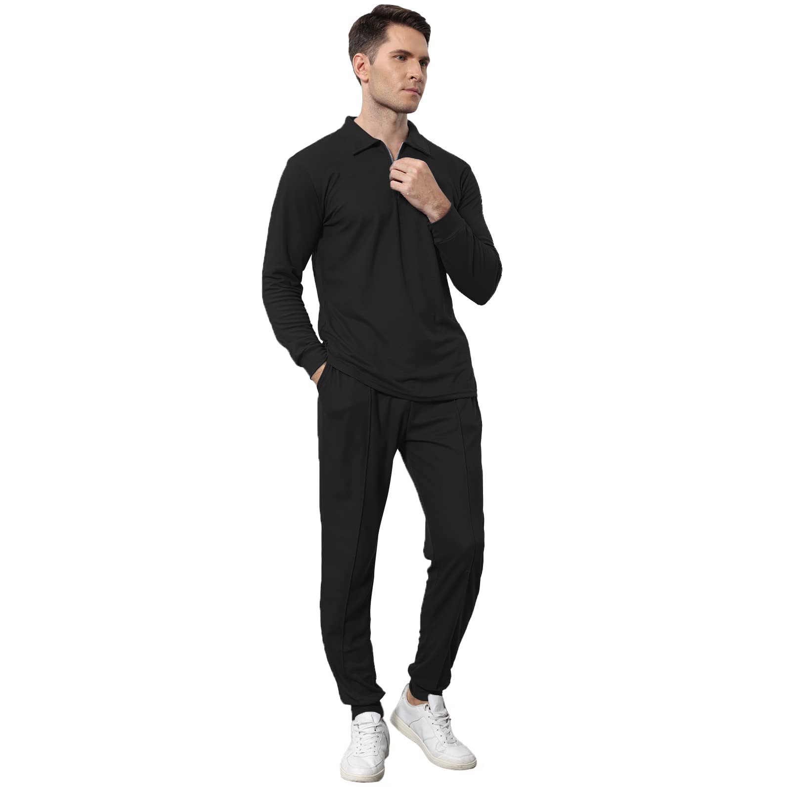 YawYews 2 Piece Outfits For Men Set Casual Athletic Long Suit Sweatsuits Sportswear Jogger Tracksuit, Black-2, XX-Large