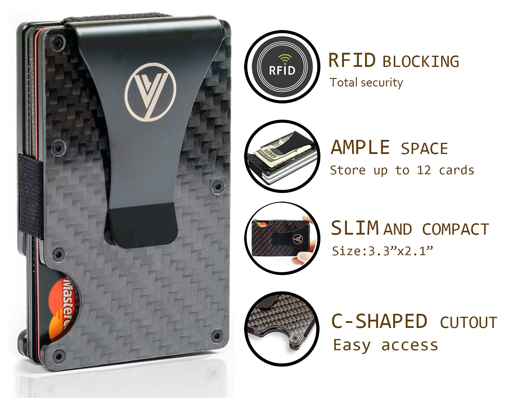 Yoyoapple Minimalist Wallet For Men with Multitool Card,Carbon Fiber Card Holder Wallet Thin Metal Wallets For Men Slim Wallet For Men With Money Clip
