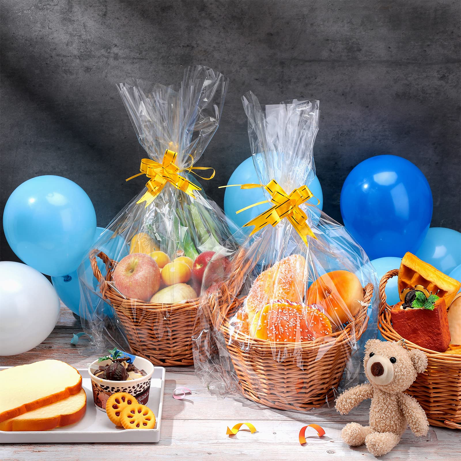 Tatuo 6 Sets 9.8 x 5.1 Inch Wicker Basket with Gift Bags and Ribbons Rattan Baskets Bulk with Handle Gifts Empty Basket for Easter Egg Gathering Storage Wedding Graduation Baby Shower