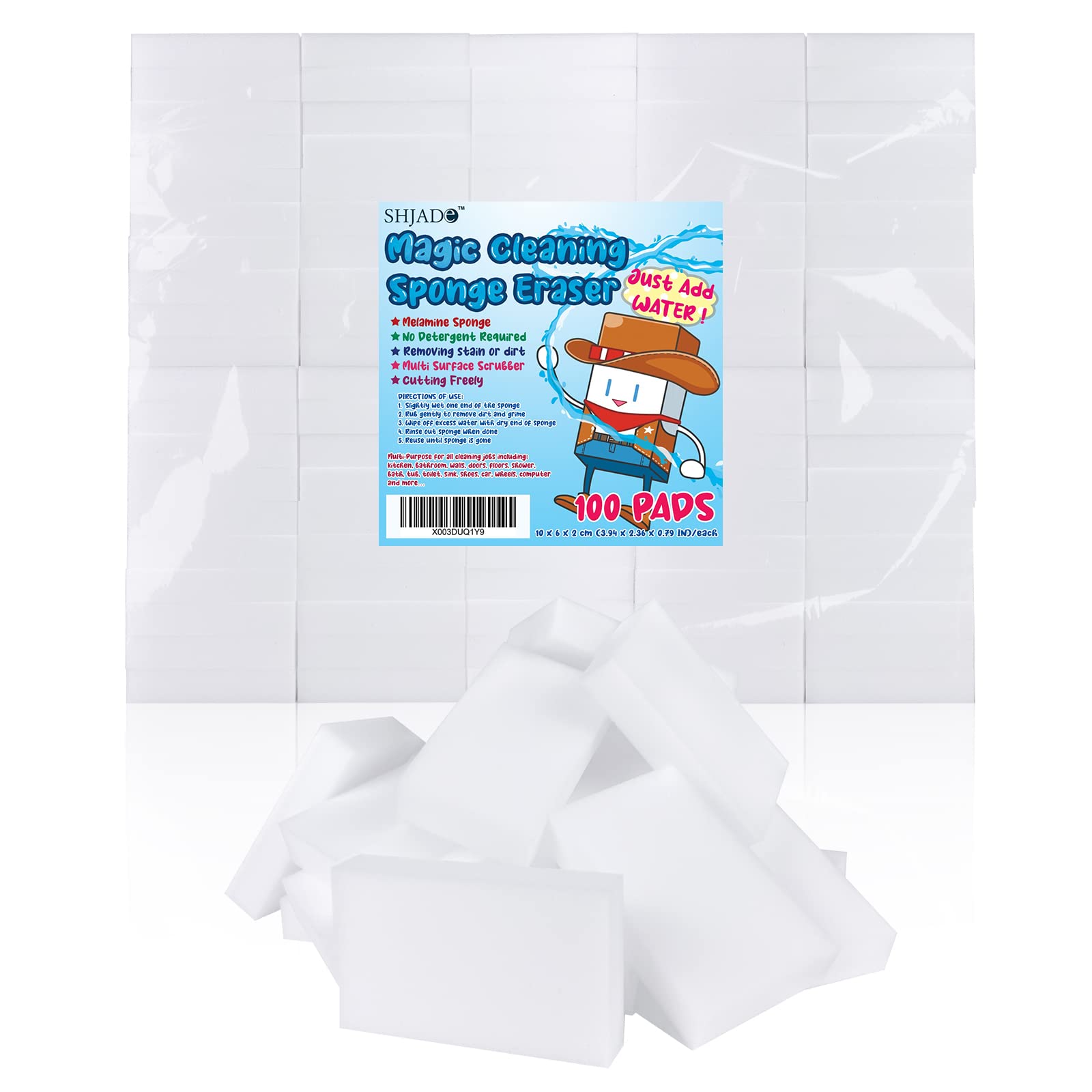 SHJADE Magic Sponges Cleaning Eraser, 100 Pack Melamine Foam Cleaning Pads, Multi-Functional Household Cleaning Sponges for Kitchen, Bathroom, Bathtub, Sink, Furniture, Wall Cleaner