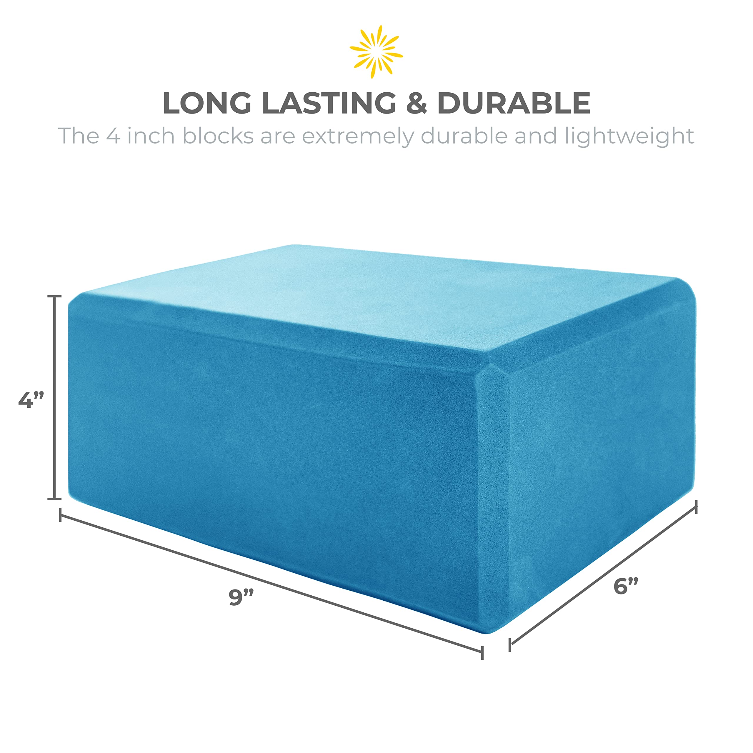 Sunshine Yoga 4" Yoga Block, 10 Pack Bulk EVA Foam Yoga Blocks, Firm and Supportive Yoga Brick for Stretching and Workout, Balance Foam for Schools and Studios, 4" x 6" x 9", Oceanside
