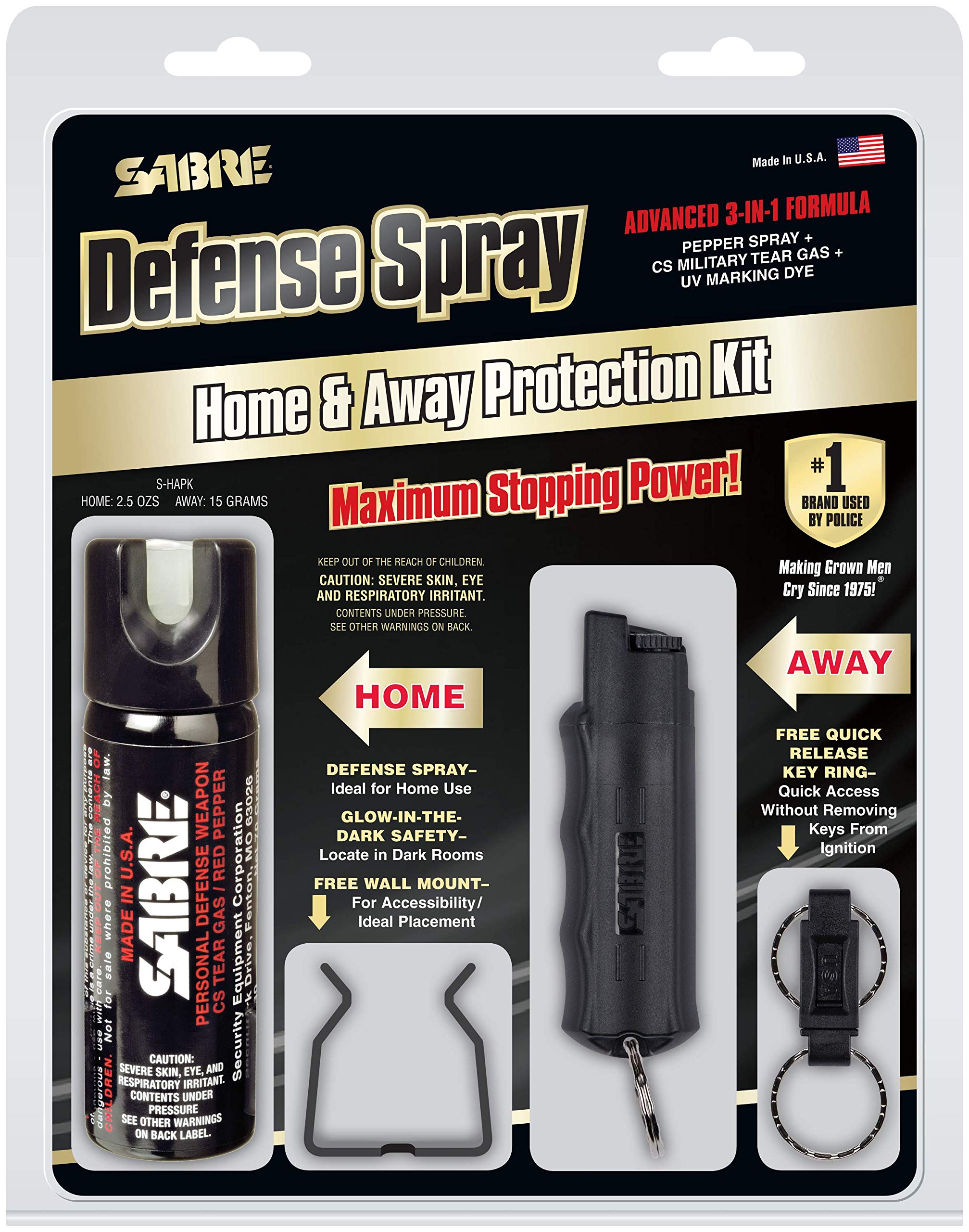 SABRE 3-IN-1 Pepper Spray Home & Away Protection Kit β Combined Power of Protective Spray Units for In Home and Out
