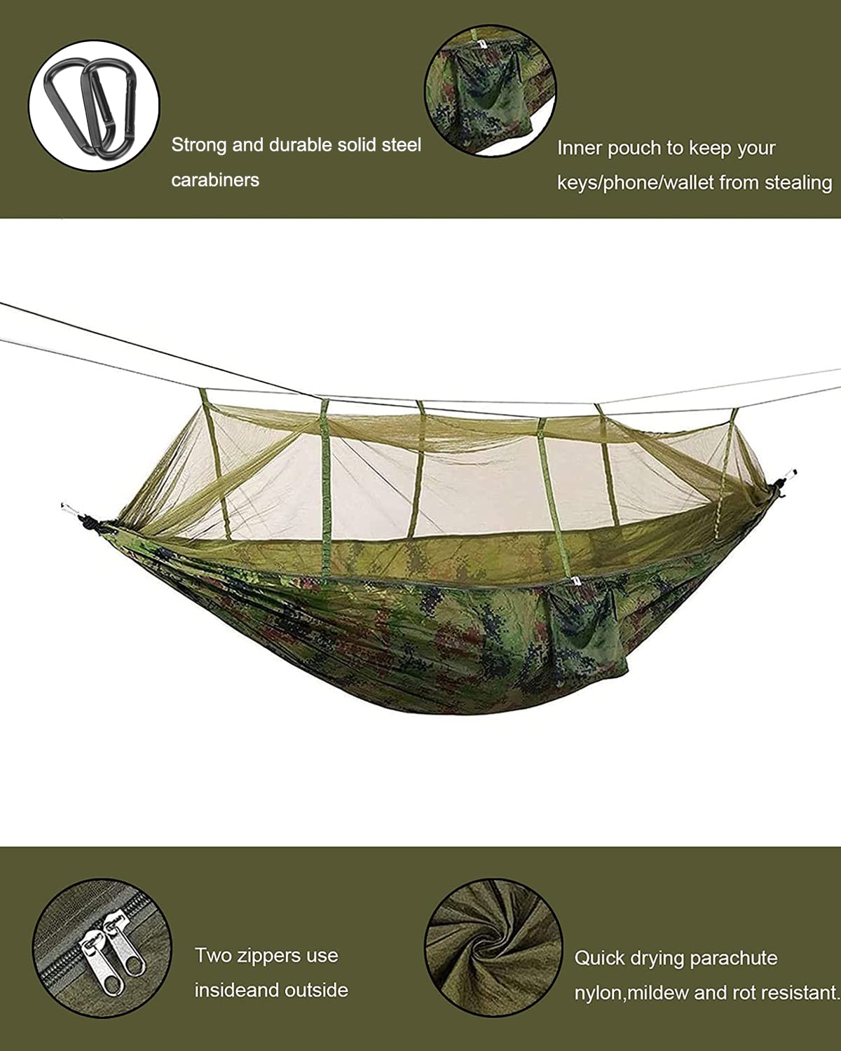Uplayteck Camping Hammock with Mosquito Net - Portable Double/Single Travel Hammock Insect Netting 210D Nylon Hammock Swing for Backyard Garden Camping Backpacking Survival Travel (Camo)