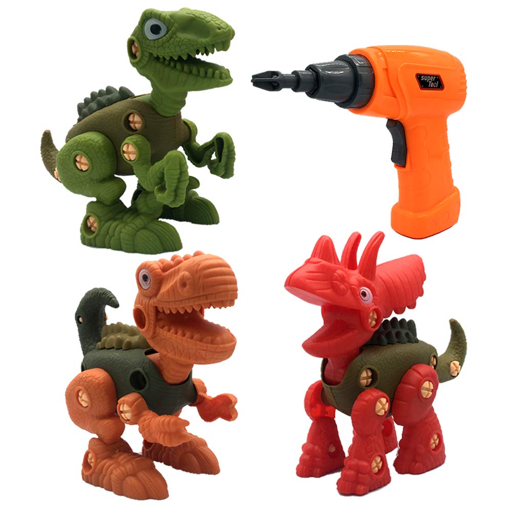 Take Apart Dinosaurs Toys for Kids, Creative Diy Building Dinos Blocks Puzzle Set with Screwdriver, Interlocking Animal Model Builds Problem Solving Motor Skill, Stem Construction Kit, 3 Pack