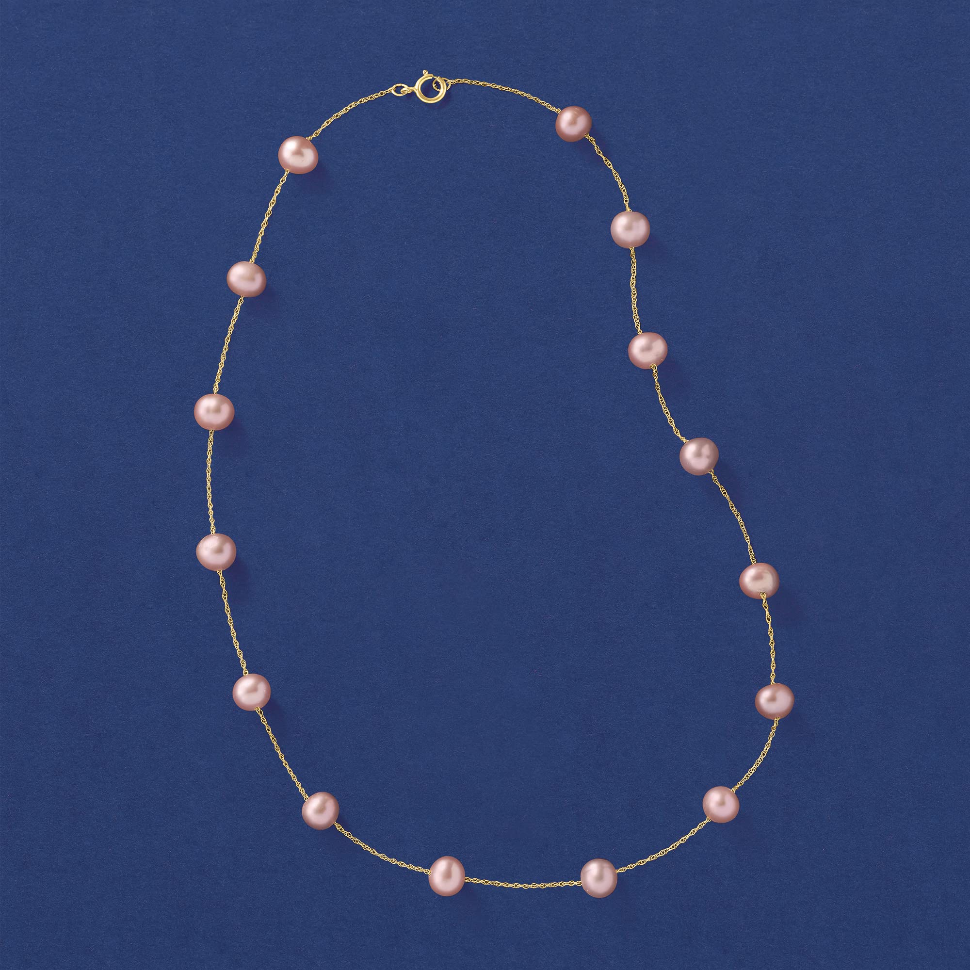 Ross-Simons 6-6.5mm Pink Cultured Pearl Station Necklace in 14kt Yellow Gold. 18 inches