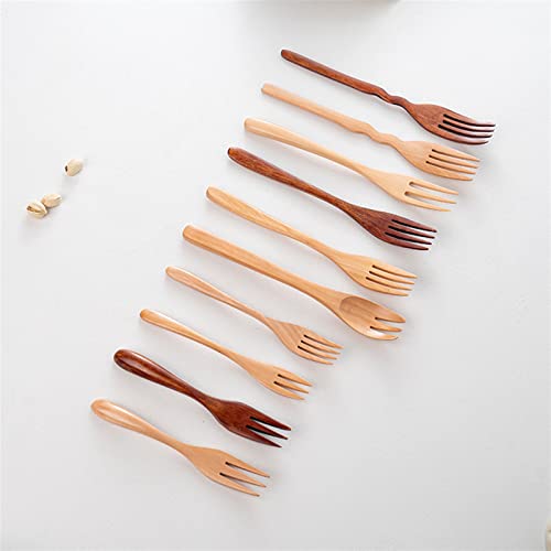 TAKESH Forks Wooden Spoon Fork Bamboo Kitchen Cooking Utensil Tools Soup-Teaspoon Tableware Wooden Fork for Desserts Salad Household Gifts