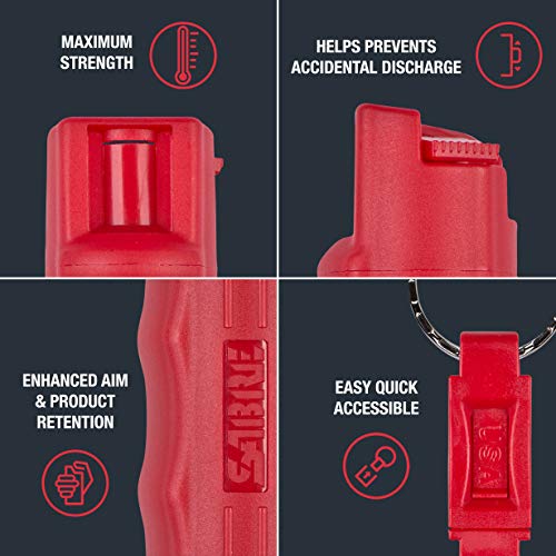 SABRE ADVANCED Pepper Spray Keychain with Quick Release β 3-in-1 Pepper Spray, CS Tear Gas & UV Dye β Maximum Strength Police OC Spray, Finger Grip for Better Aim β Optional Practice Spray