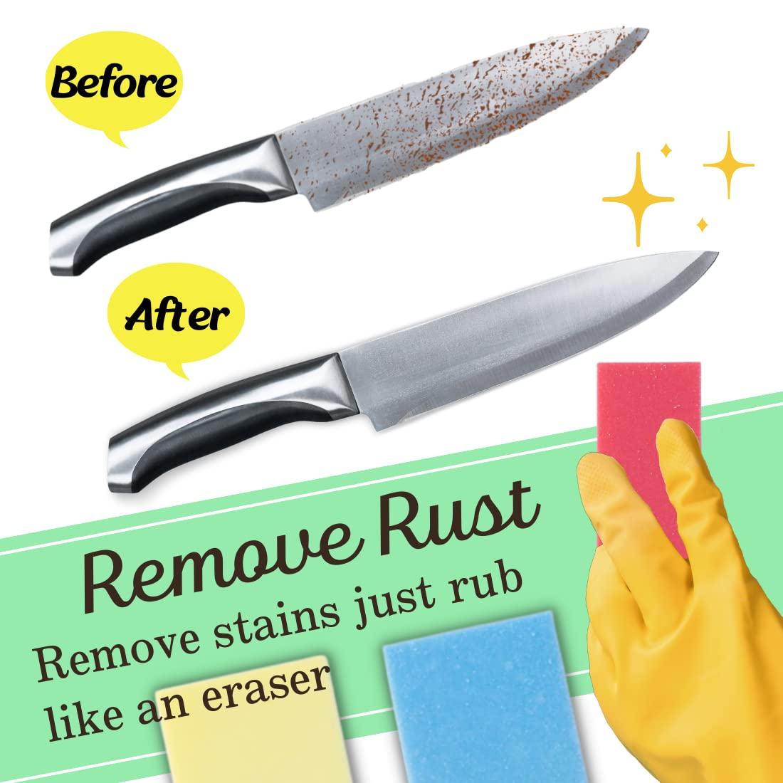 Rust Eraser for Knives Kitchen Stoves Wood Finish and Bicycles Multi Purpouse Cleaning Rubber Eraser Remover Dirt Stains, Set of 3 (Fine, Coarse, Extra coarse) Made in Japan