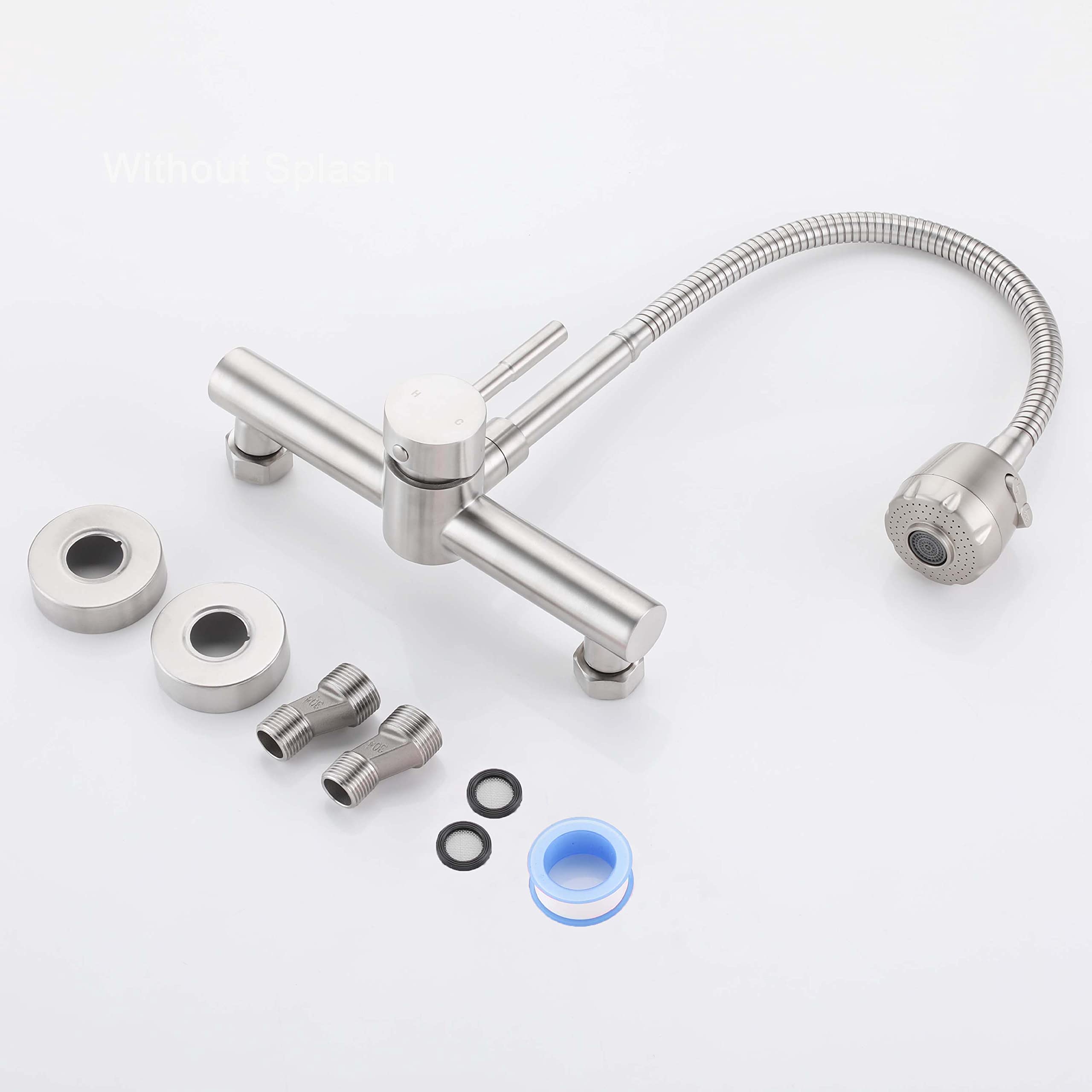 Wall Mount Kitchen Faucet One Handle 8" inch Center Commercial Sink Faucet with Stainless Steel Constructed Brushed Nickel Finish Commercial Kitchen Sink Faucet