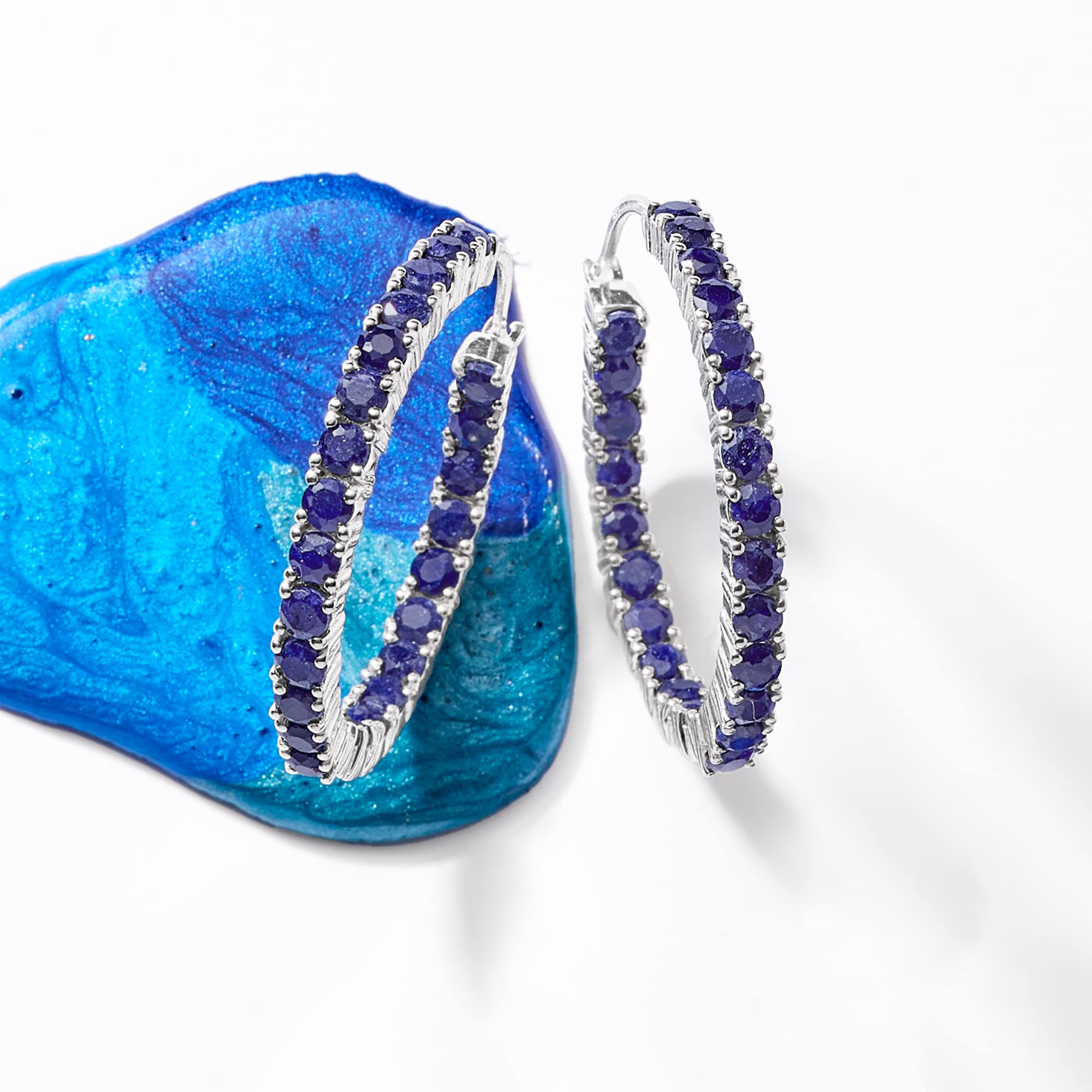 Ross-Simons 6.00 ct. t.w. Sapphire Inside-Outside Hoop Earrings in Sterling Silver