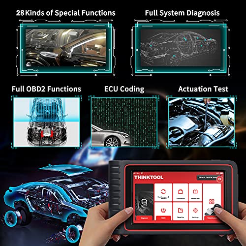 THINKCAR Thinktool Full Founction Bi-Directional Diagnostic Scan Tool, Newest 34 Reset Services OE-Level All Systems OBD1 OBD2 Scanner, Key Programming, ECU Coding for All Cars