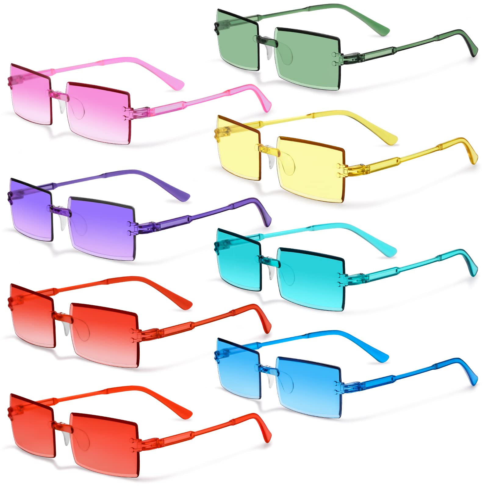 YDAOWKN 8 Pairs Rimless Sunglasses Rectangle Rimless Glasses Clear Candy Color Glasses Suitable for Birthday Party Halloween