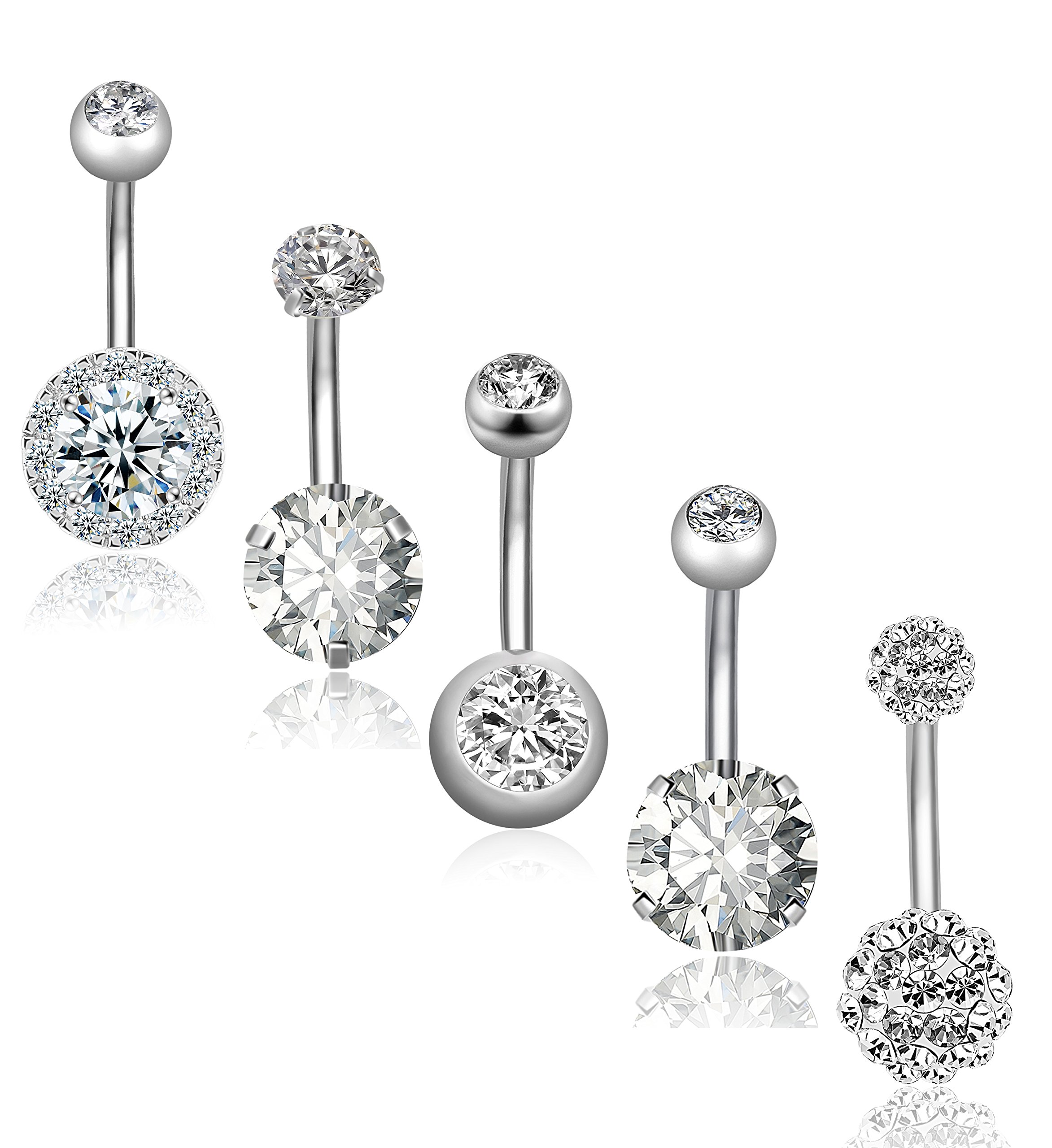 REVOLIA 14G Stainless Steel Belly Button Rings for Women Navel Rings CZ Body Piercing