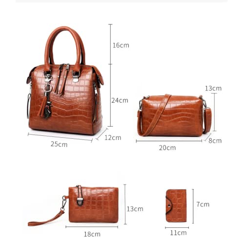 Women Fashion Handbags Wallet Tote Bag Shoulder Bag Top Handle Satchel Purse Set 4pcs (Blue)