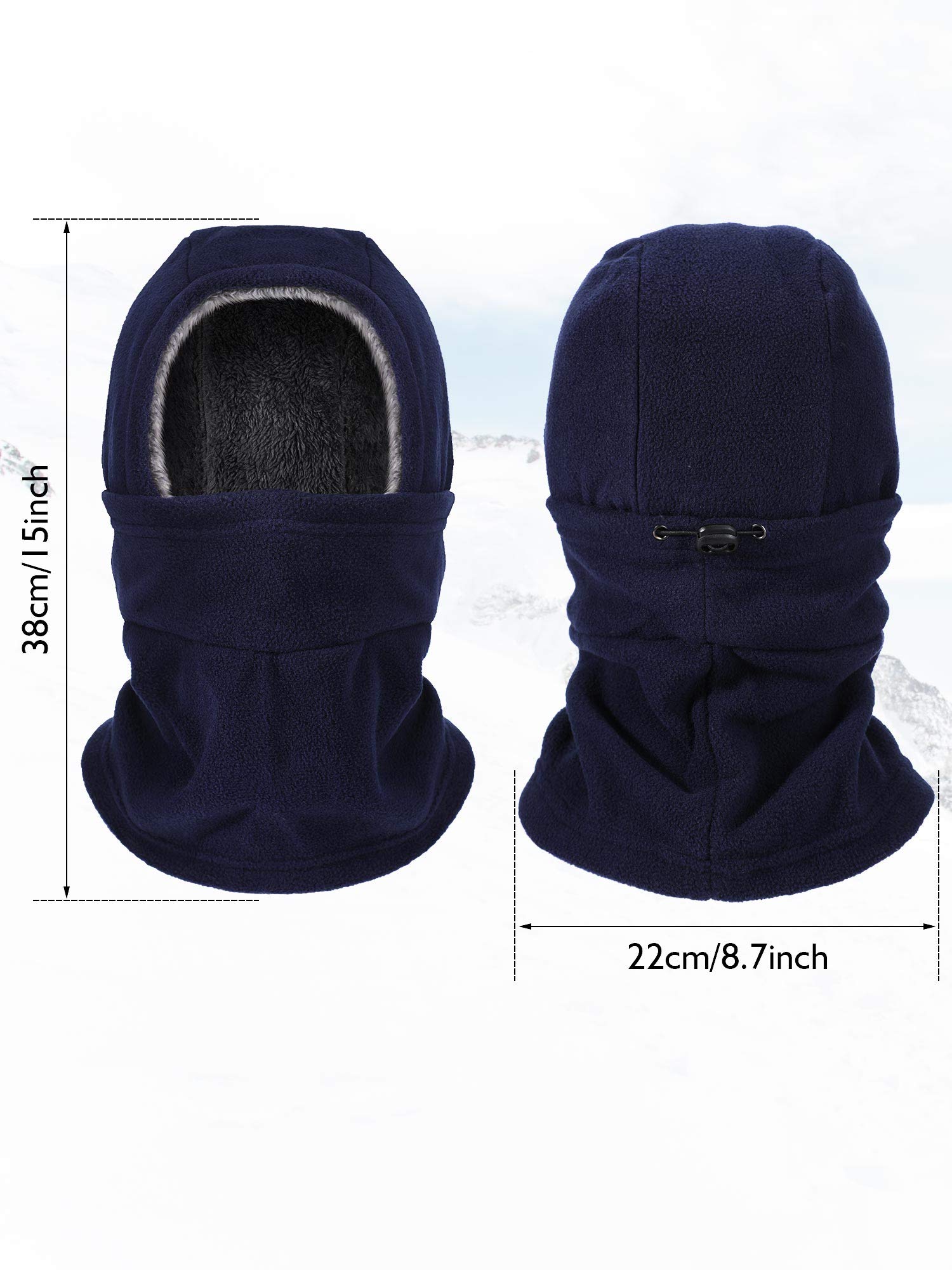 Winter Balaclava Hat Fleece Full Face Covering Scarf with Drawstring (Black, Navy Blue, 2)