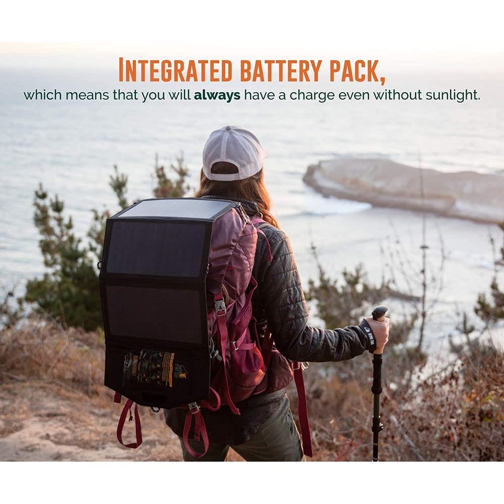Ryno Tuff Solar Charger With Integrated Battery - Portable Solar Charger for Camping - 21W Foldable Solar Panel Charger 2 USB Ports - Waterproof & Durable Compatible With Most Devices
