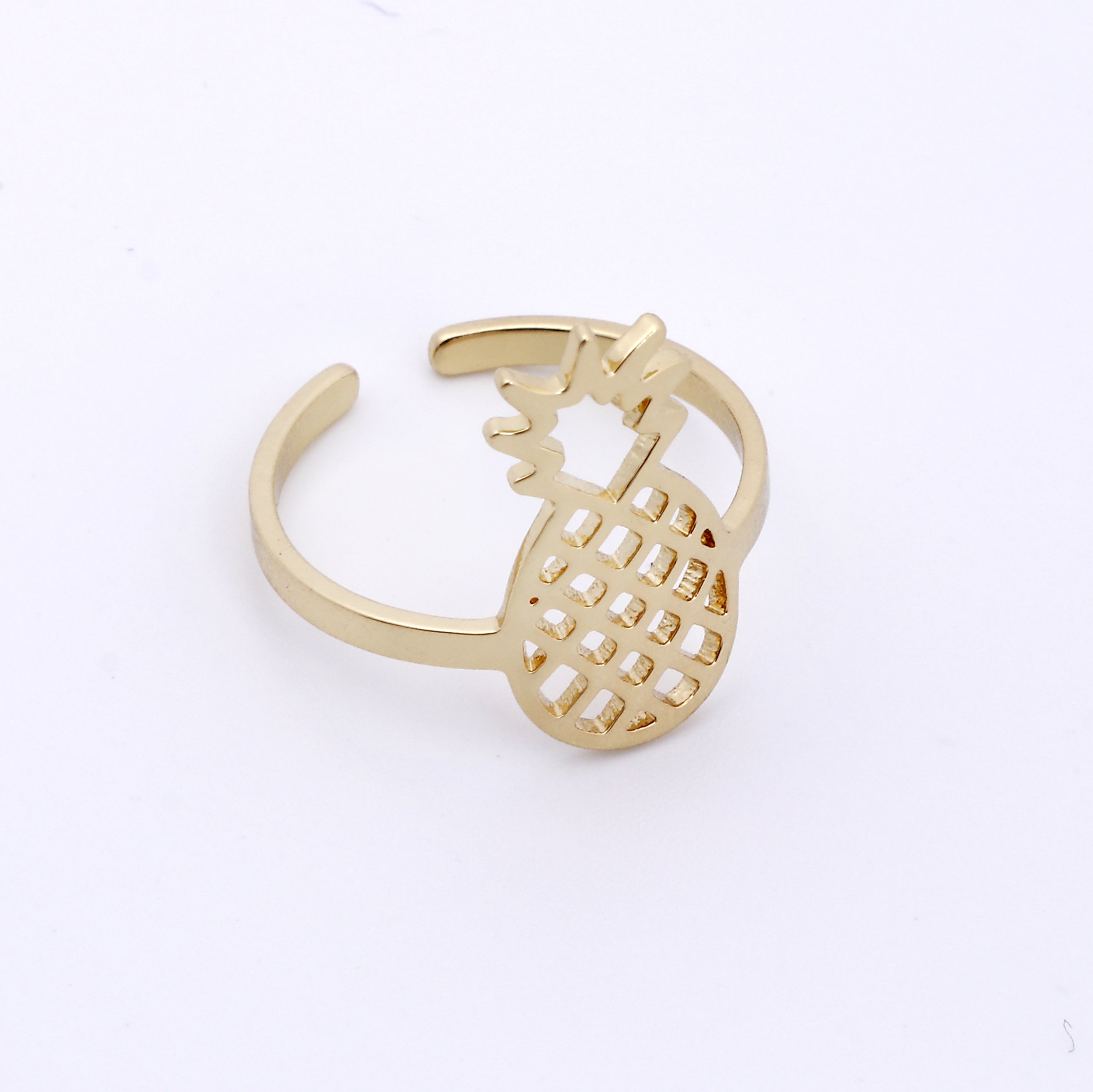 SENFAI Pineapple Charm Open Finger Rings Adjustable Cute Women Jewelry (Gold)