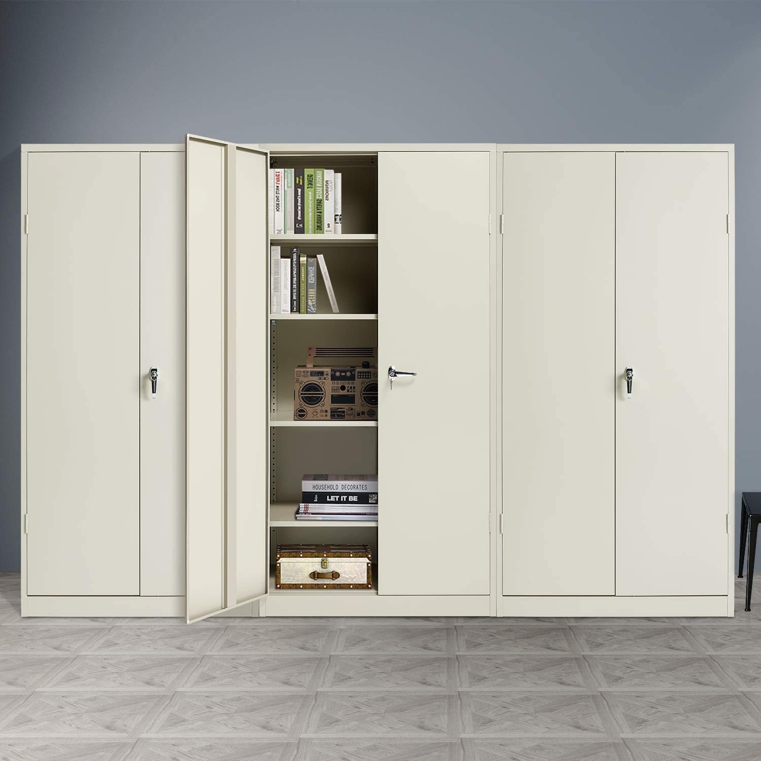 Tall Metal Storage Cabinet with Locking Doors and 4 Adjustable Shelves, 72.05" H x 36.22" W x 18.11", Steel Utility Cabinets for Garage, Home Office, Kitchen Pantry, Classroom, Easy Assemble, Grey