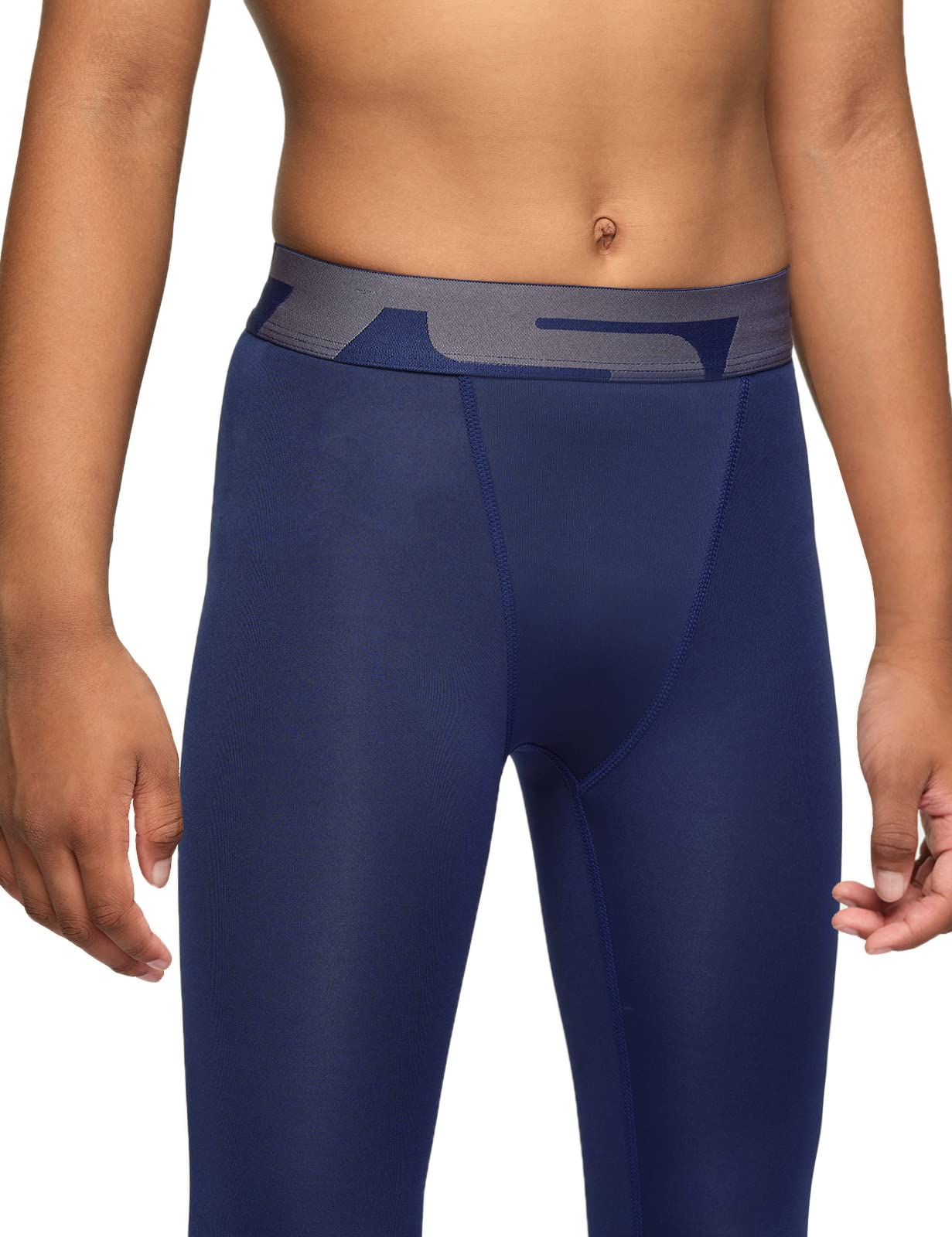 TSLA Boys Youth UPF 50+ Compression Pants Baselayer, Cool Dry Running Tights, 4-Way Stretch Workout Leggings, Capri 2Pack Navy/Red, 8