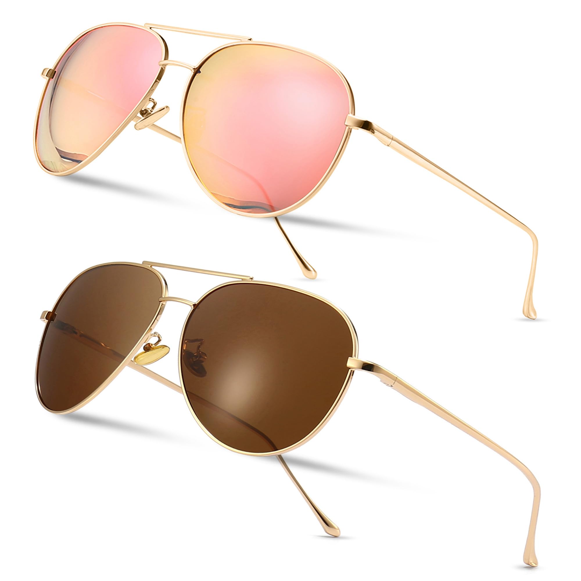 SUNGAIT Aviator Polarized Sunglasses UV400 Protection for Men Women - Full Metal Spring Hinge (Black Frame/Grey Lens, 60) SGT606-HH