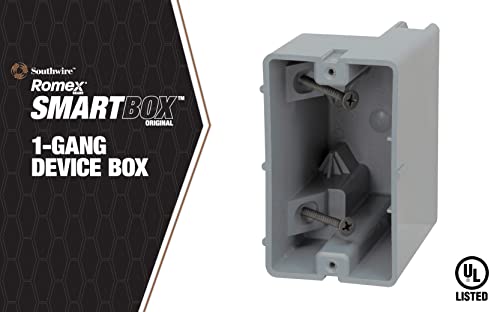 Southwire MSB1G One Device Adjustable Depth, Heavy Duty 42lb. Mounting Screws Included 1-GANG PVC ELECTRICAL BOX, Gray