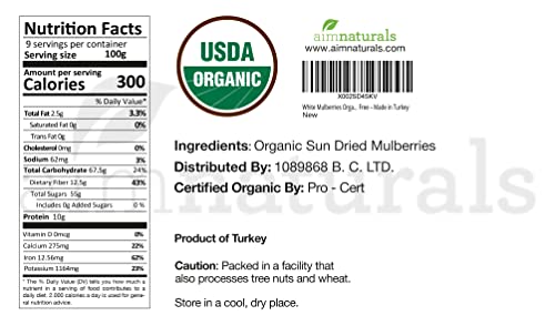 White Mulberries Dried Organic Bulk 2 Lbs Bag– 100% USDA Organic Certified – Sun Dried, Raw, Non GMO & Gluten Free – Product of Turkey