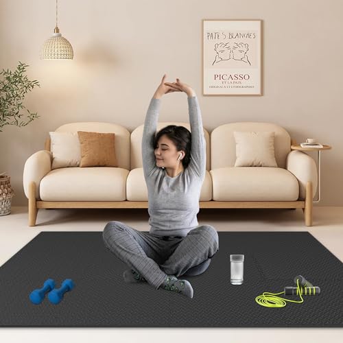 Signature Fitness Puzzle Exercise Mat with EVA Foam Interlocking Tiles, Black, 1/2β Thick, 12 Tiles, 48 Sq Ft