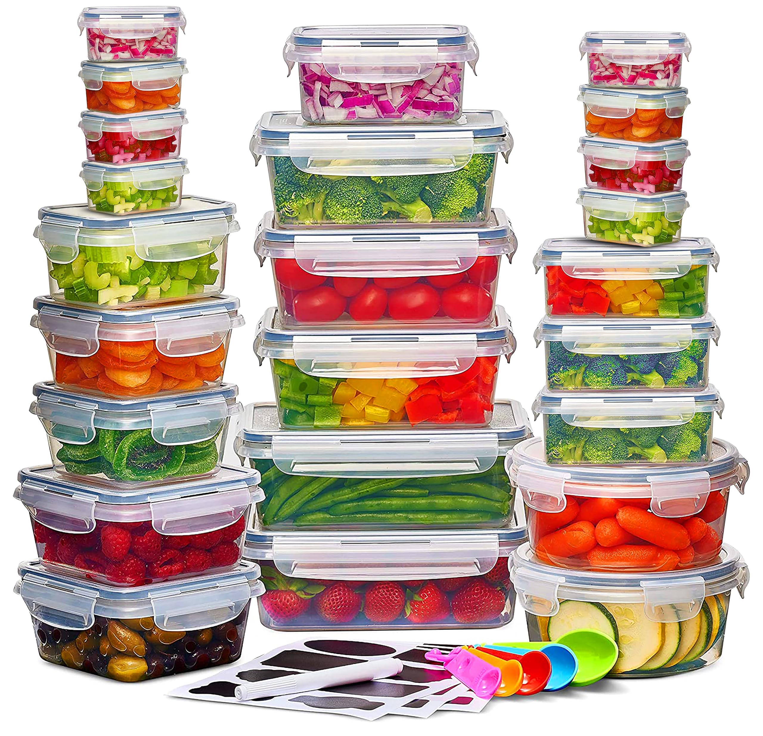 RKINC Food Storage Containers Lids set [48 Pack - 24 Container + 24 Lids], BPA-Free Plastic Airtight, Leak Proof Meal Prep Container for Pantry Organization, Dishwasher, Microwave and Freezer Safe