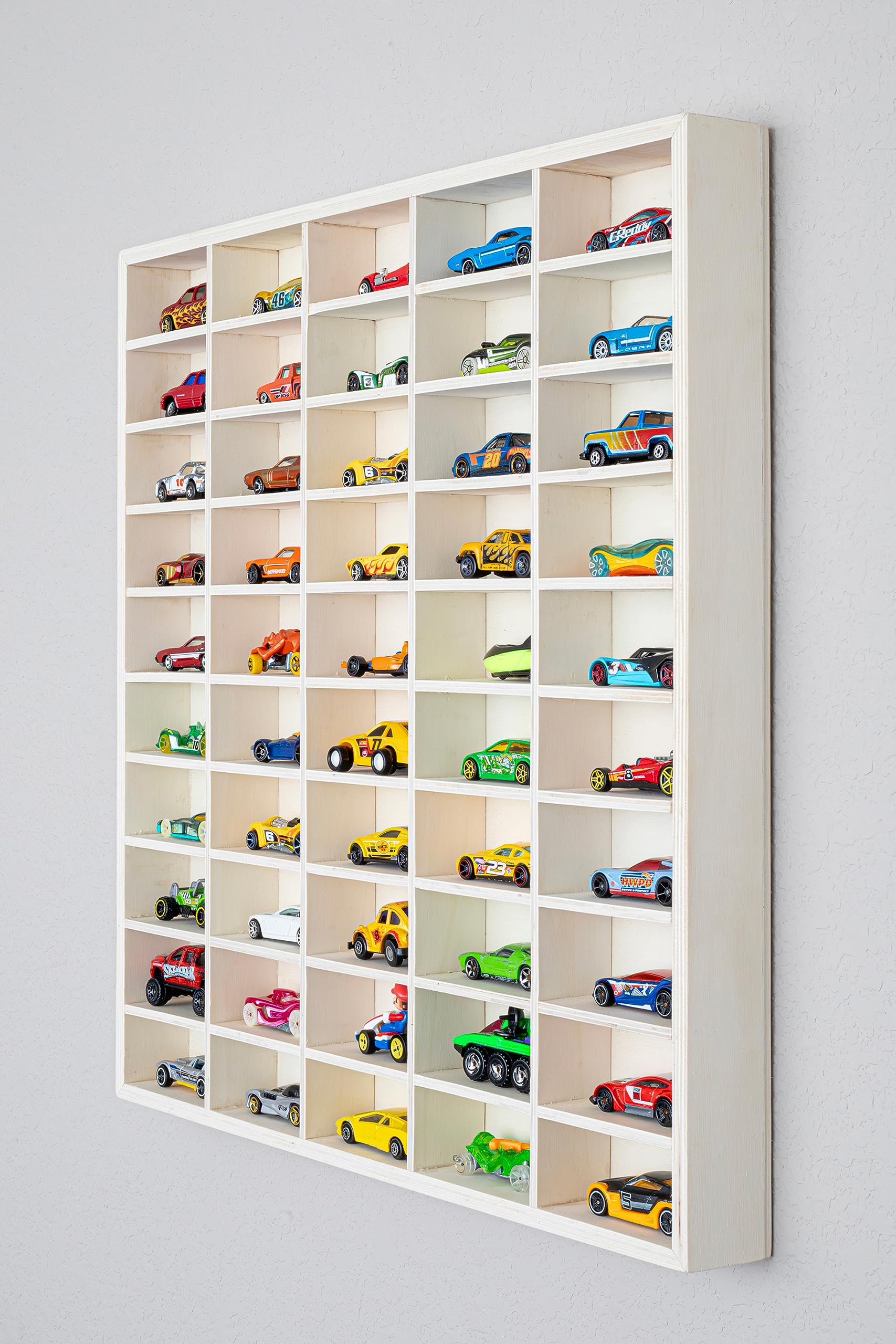 Rustic Roots Car Display Shelf - Wooden Wall Mount Hot Wheels, Matchbox, and Diecast Case for 50 Cars