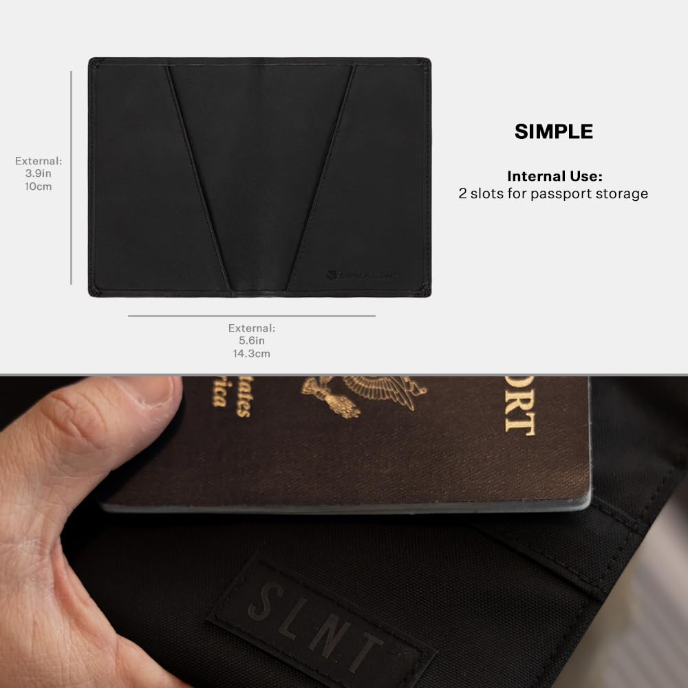 SLNT Leather RFID Blocking Passport Wallet - 4 Card Slots & Passport Slot, Clean, Sleek, Stylish, Minimal Design - For Travel, Prevents Hacking & Identity Theft (Traditional Style, Black)