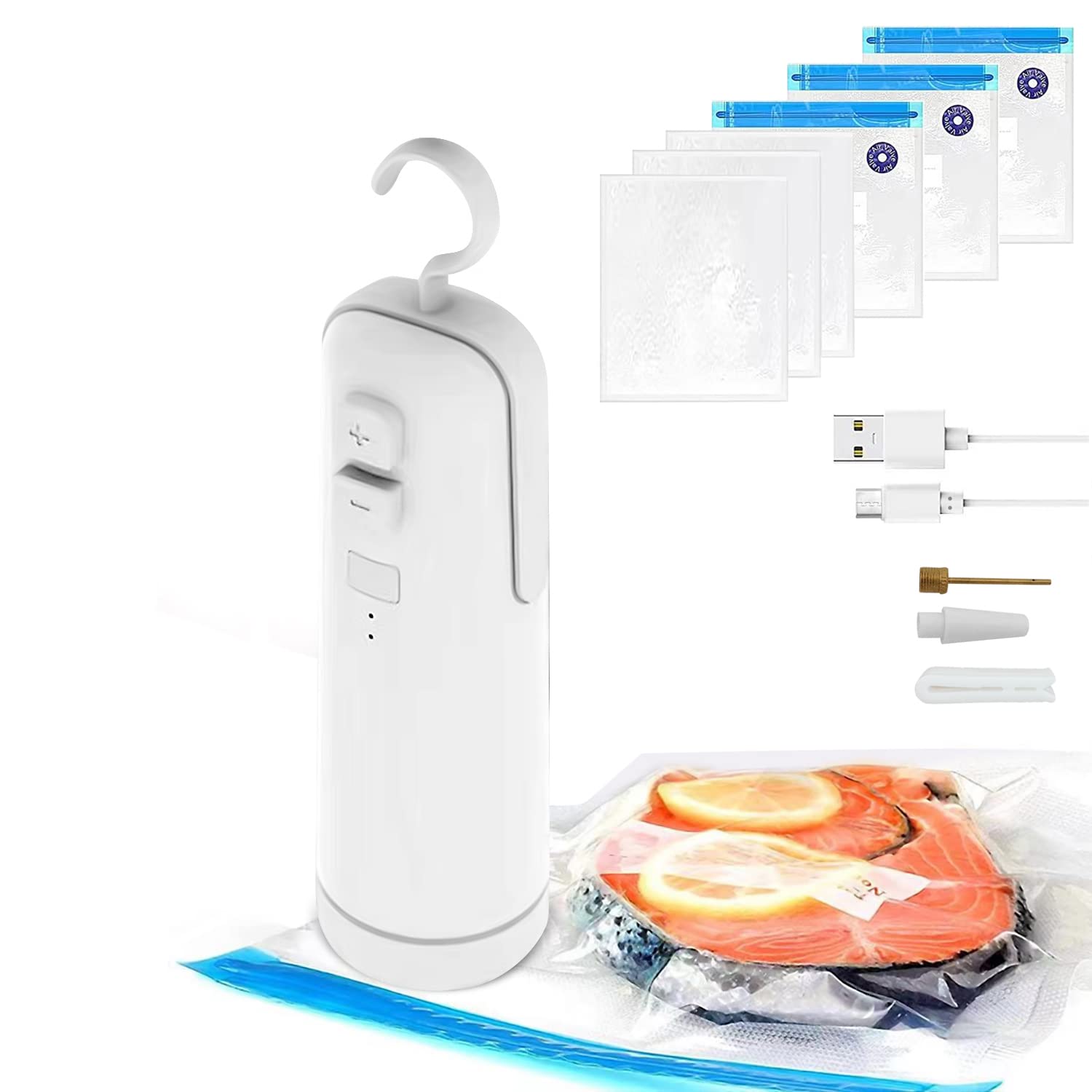 Rechargeable Handheld Vacuum Sealer Machine,4 IN 1 Heat Sealer Cutter Inflation Tool,Portable Mini Food Bag Saver Packing Sealing System for Jars Meat Storage Chamber Chips Snacks(White)