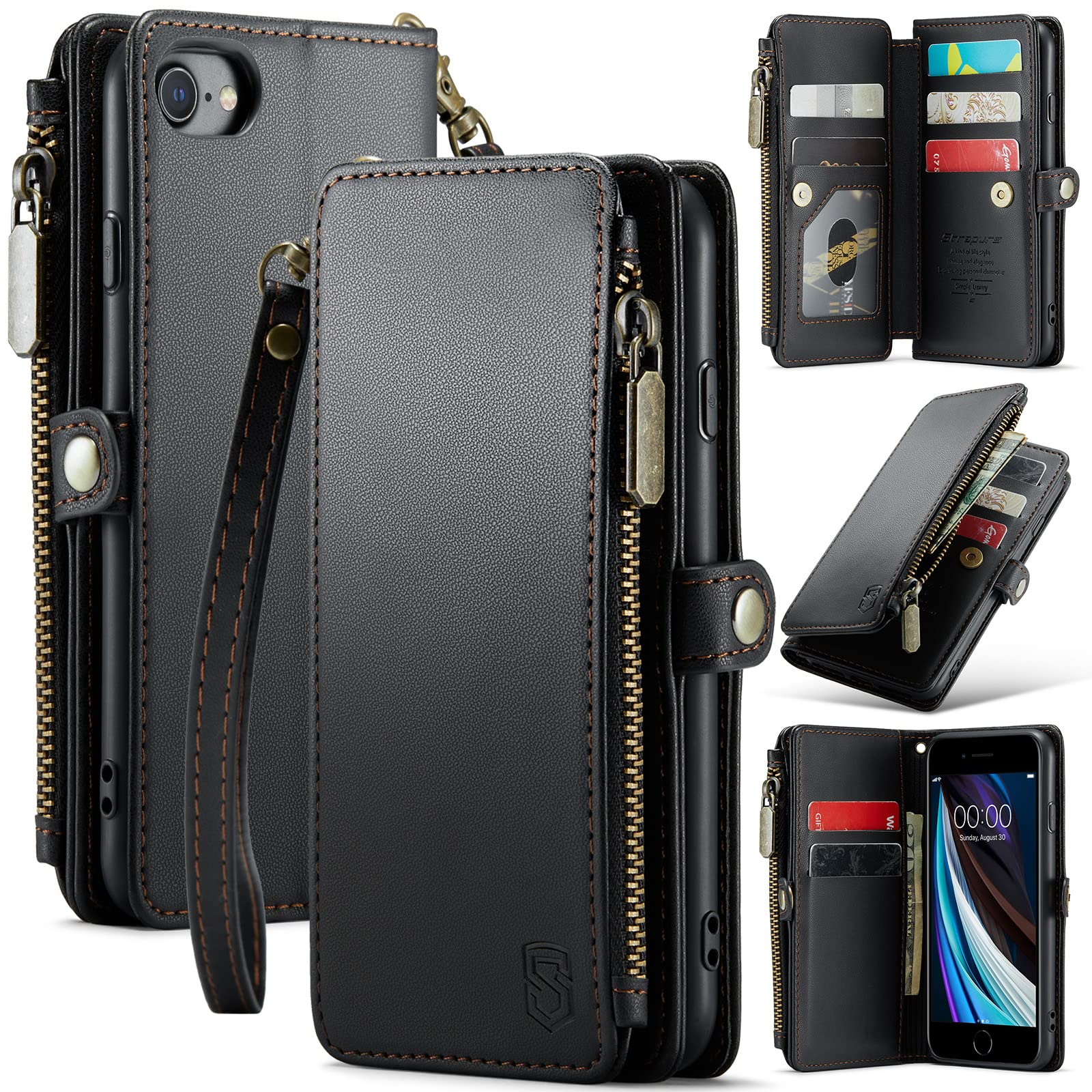 Strapurs Compatible with iPhone SE Case Wallet, for iPhone 8/7/SE 2nd 2020/SE 3rd Wallet Case with Card Holder【RFID Blocking】 Premium PU Leather Magnetic Flip Folio Cover for Women and Men, Lake Blue