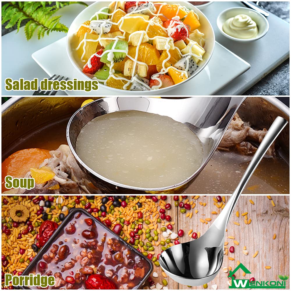 Wenkoni Small Soup Ladle,Sauce ladle,Gravy Soup Spoon Ladle, 1 Pack Hollow handle SUS 304 Stainless Steel 8ββ Ladle (Color:Silver).