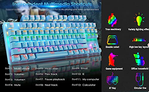 Wired Gaming Keyboard and Sets 87 Keys Rainbow Backlit Mechanical Keyboard,RGB Backlit 6400 DPI Light Weight Gaming Mouse, Mouse Pad for PC Game (Blue)