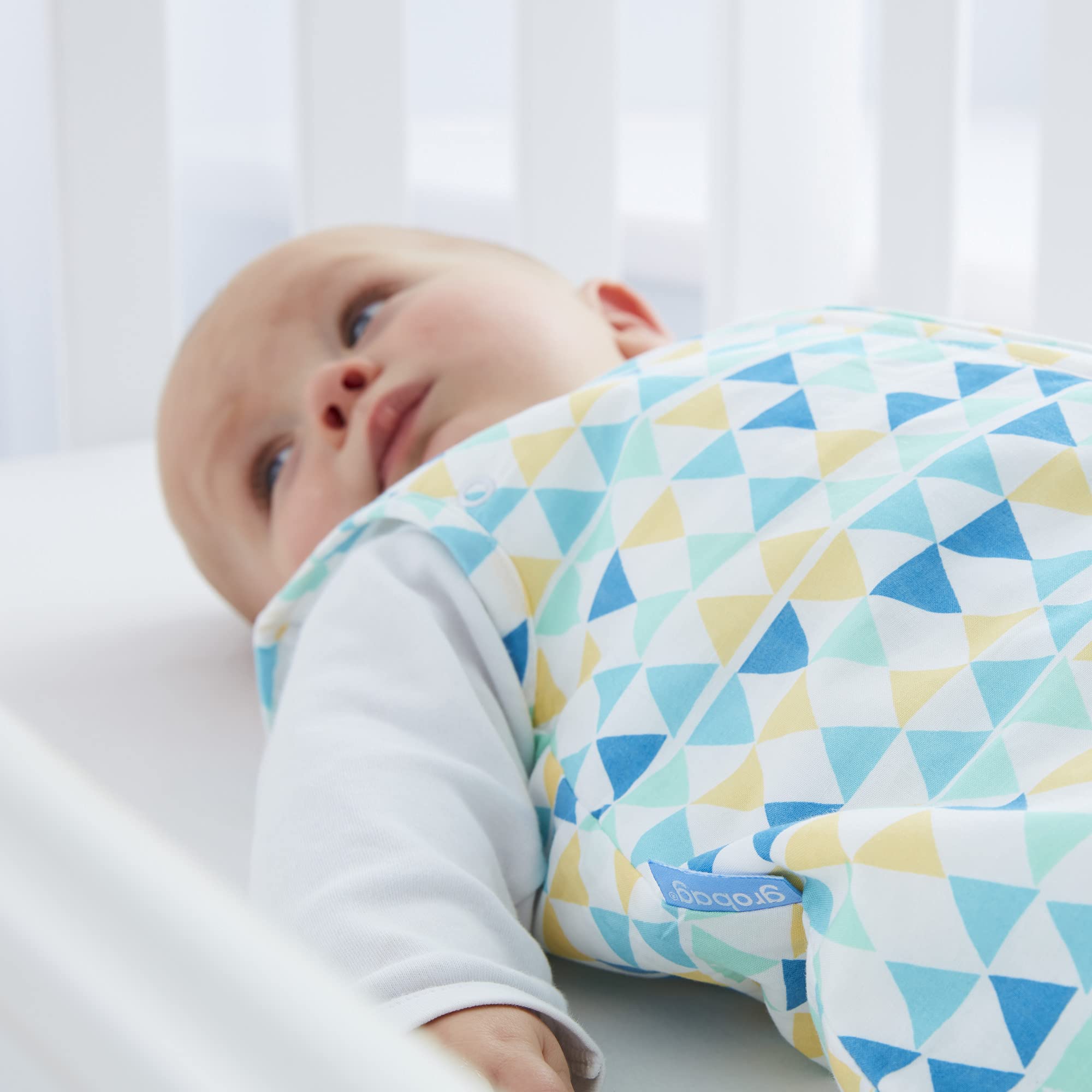 Tommee Tippee Grobag Baby Cotton Sleeping Bag, Sleeping Sack - 1.0 Tog for 69-74 Degree F - Capri Zig Zag - Small Medium, 6-18 months, Turquoise, 6-18 Months
