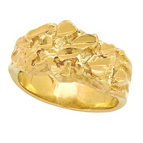The Bling Factory 10mm Textured 14k Yellow Gold Plated Nugget Ring, Size 6 + Gift Box