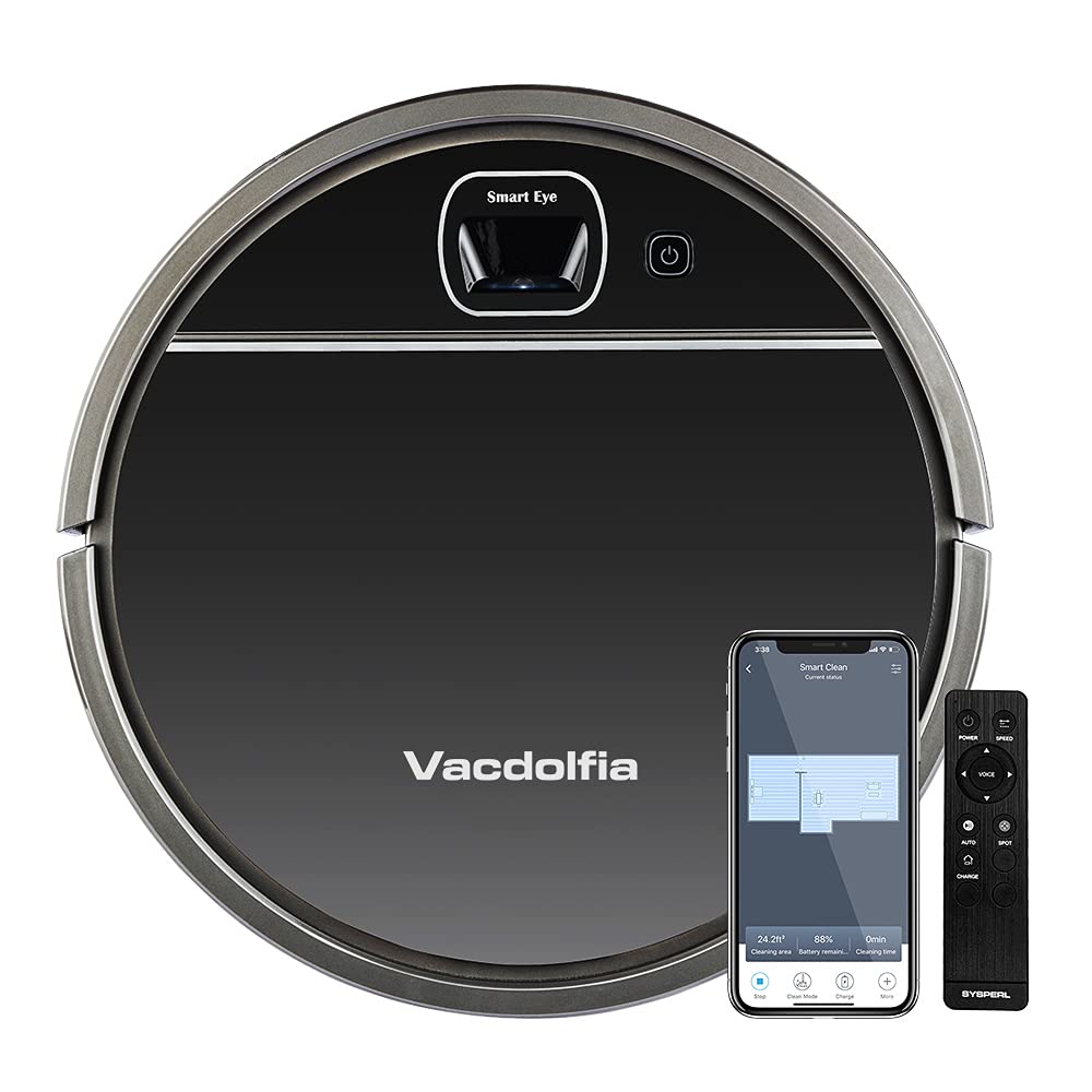 SYSPERL V30 Robot Vacuum Cleaner Self-Charging Robotic Vacuum Cleaner 1800 Pa Suction Super-Thin Quiet Wi-Fi Connect Works for Aleax Google Assistant Good for Pet Hair Hard Floors and Low Pile